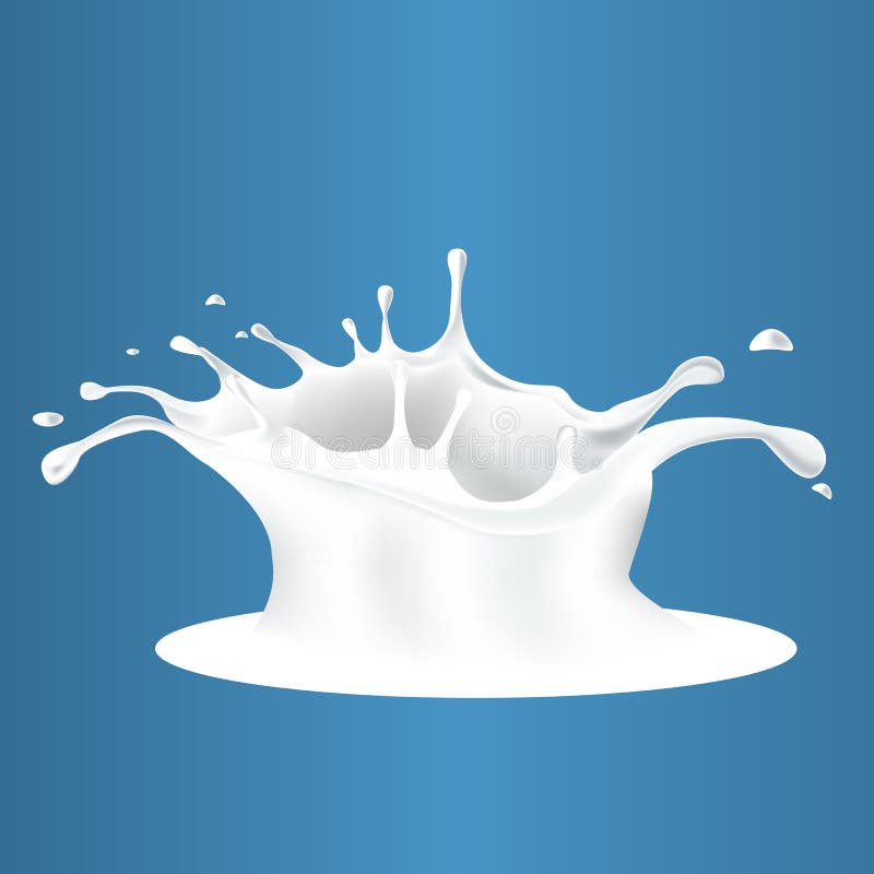 Abstract Realistic Milk Drop with Splashes Isolated on Blue Background ...