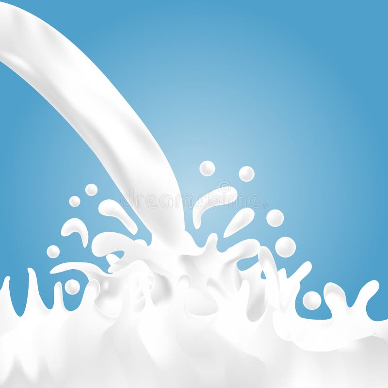 Abstract Realistic Milk Drop with Splashes Isolated on Blue Background ...