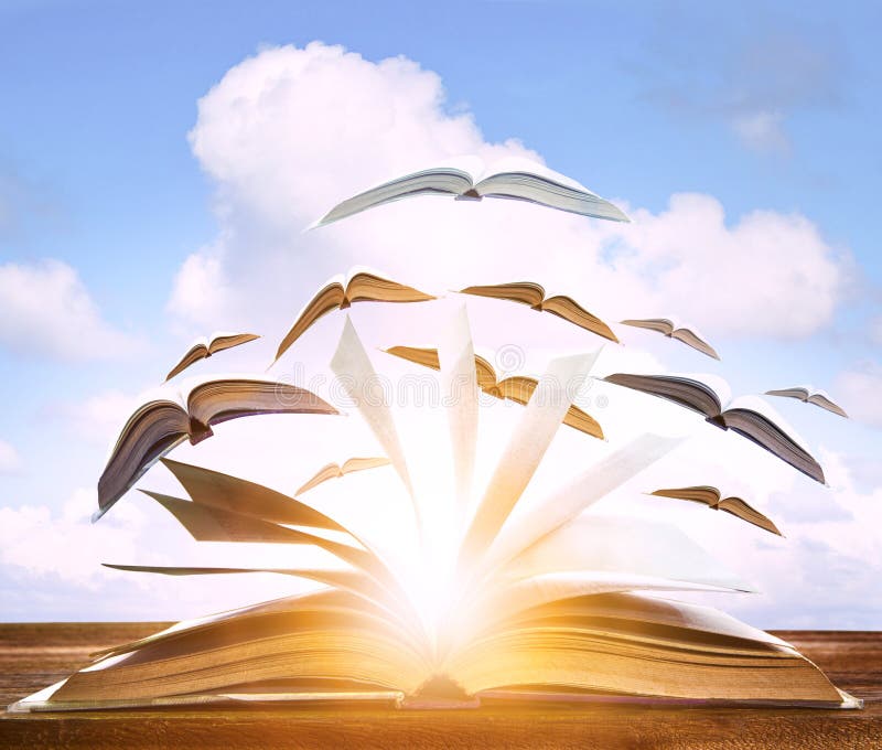 Abstract Realistic of Paper Book Flying To Cloudy Sky ,knowledge ...