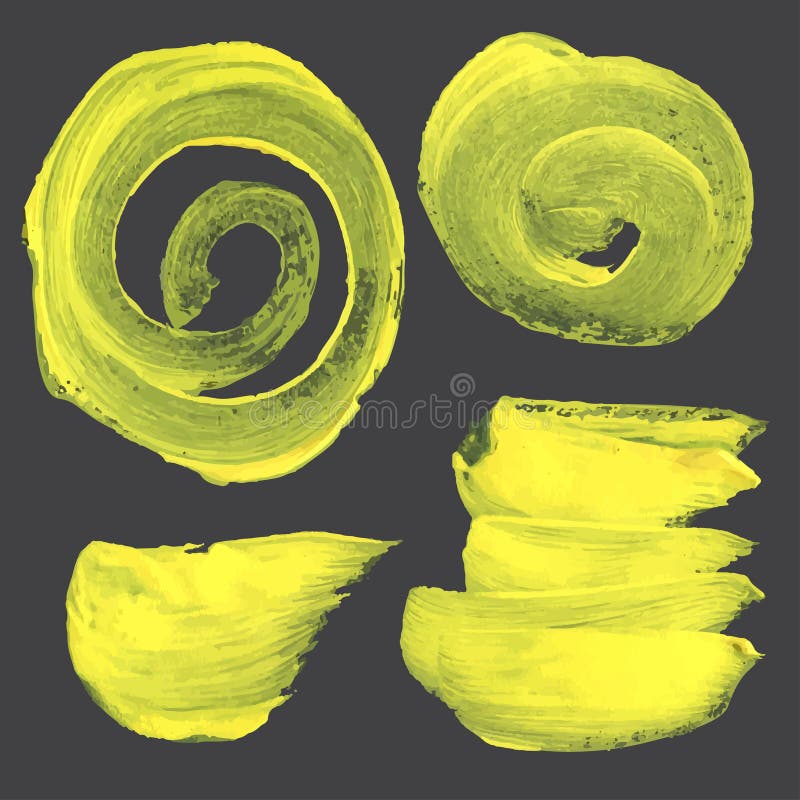Abstract Realistic Strokes and Circles Drawn Yellow Paint on Black ...