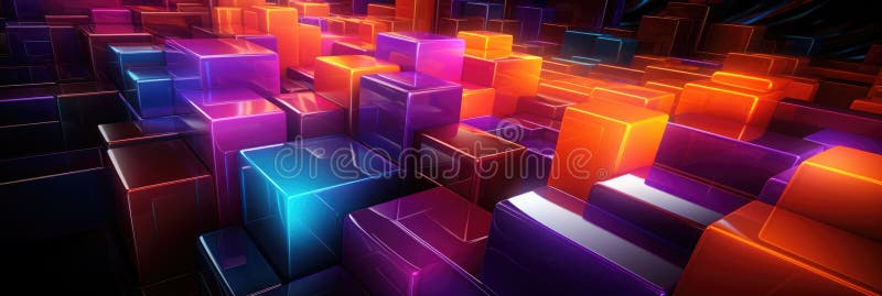 Abstract Rectangle Shape Purple Orange Green Colours on Black ...