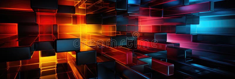 Abstract Rectangle Shape Yellow Cyan Magenta Colours on Black ...