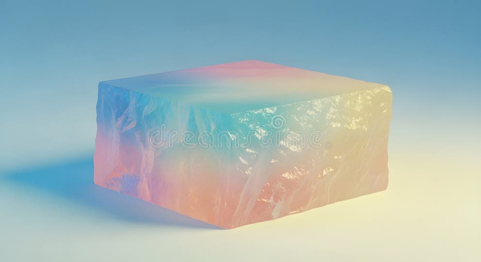 Abstract Ice Block in Vibrant, Iridescent Colors, Glowing with a Soft ...