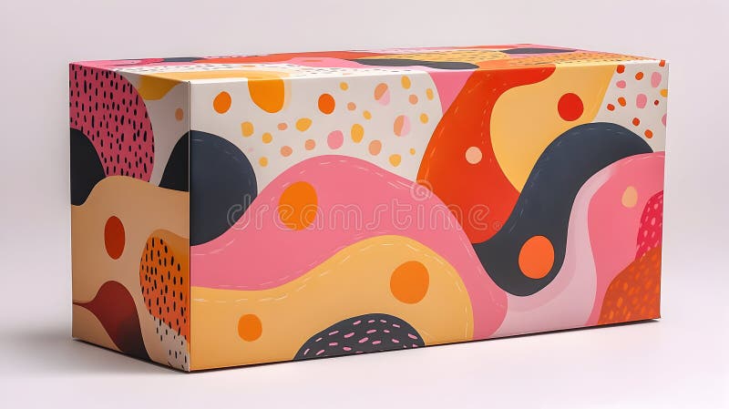 Abstract Rectangular Box with Colorful Pattern Design on White ...