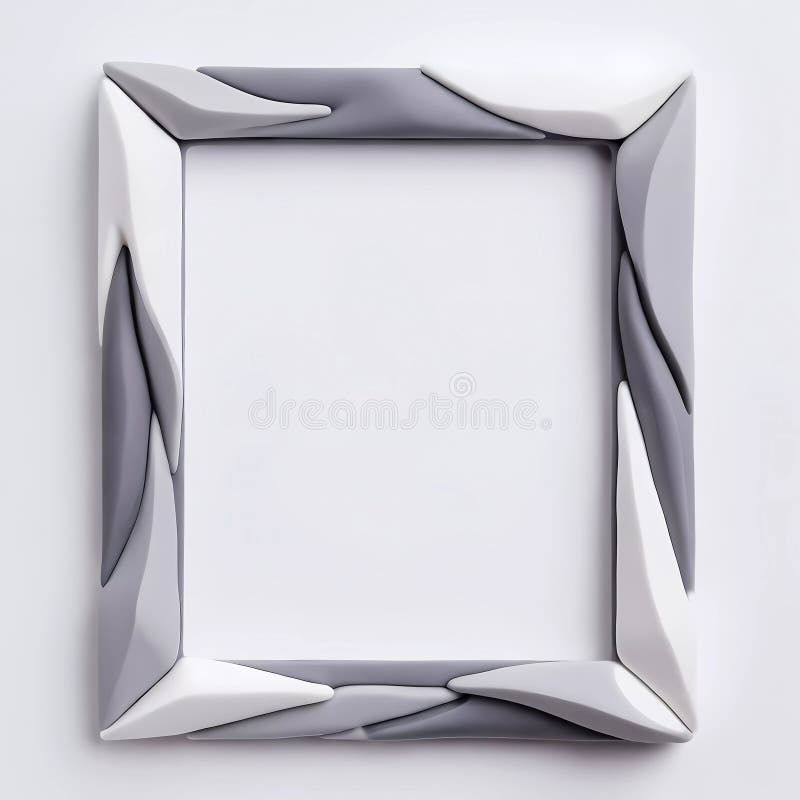 An Abstract Rectangular Frame in White and Gray Sits Empty Against a ...