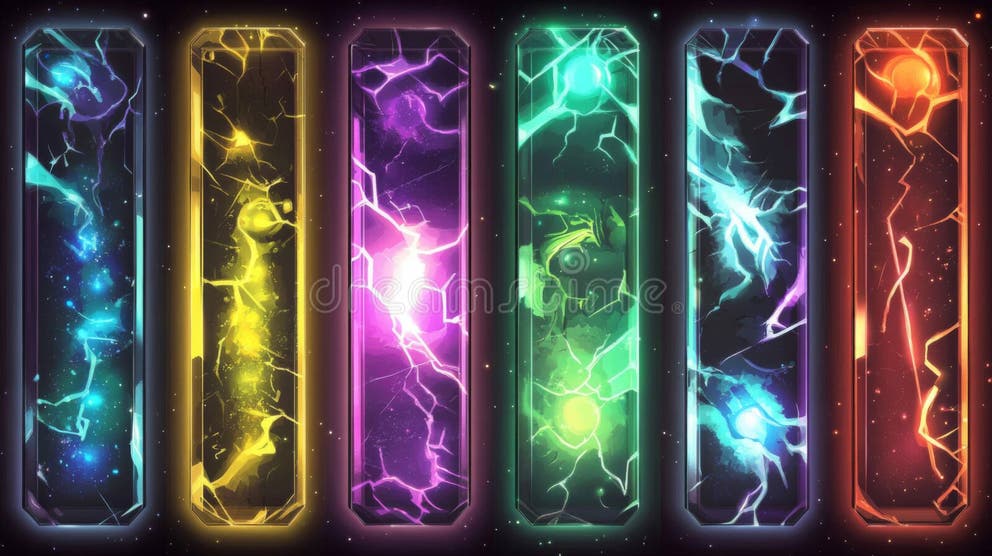 Abstract Rectangular Panels Displaying Vibrant Energy Patterns and ...