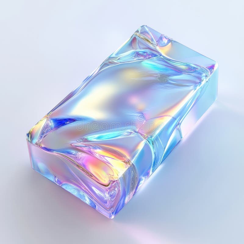 Abstract Rectangular Prism with Holographic Surface Reflecting Vibrant ...