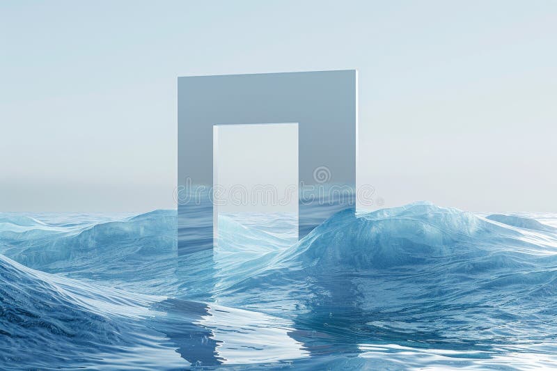 Abstract Rectangular Shape Emerging from the Ocean Waves in a Surreal ...