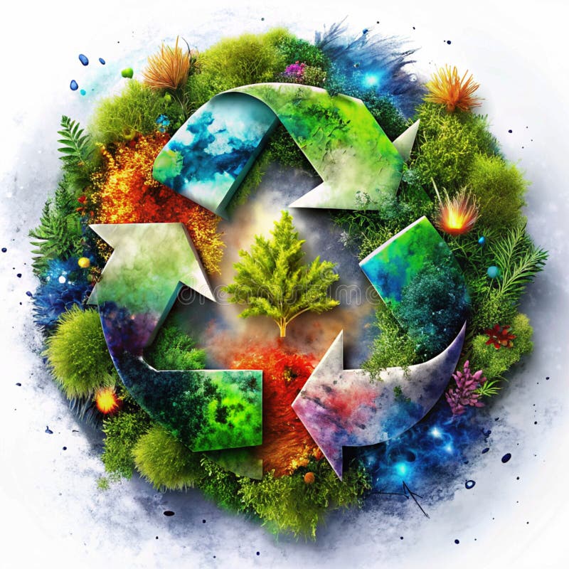 Abstract Recycle Symbol with Green Tree and Natural Elements Stock ...