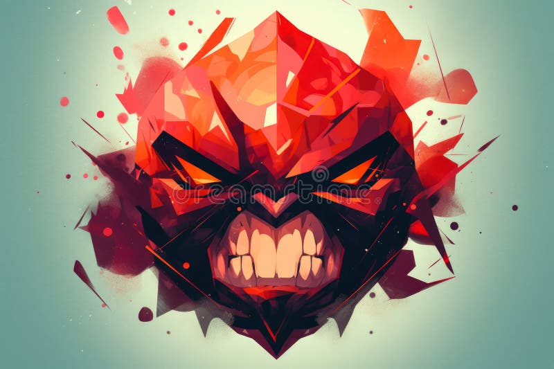 An Abstract Red Angry Face on a Light Turquoise Background. Created ...