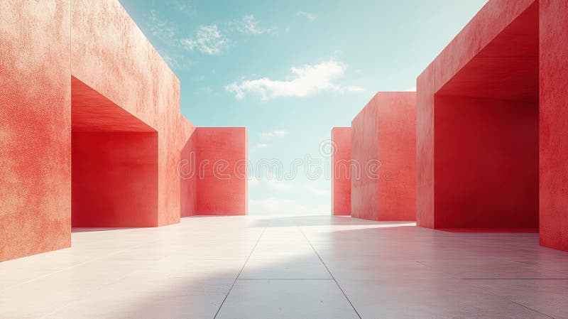 Abstract Red Architectural Structures Against Blue Sky Stock ...