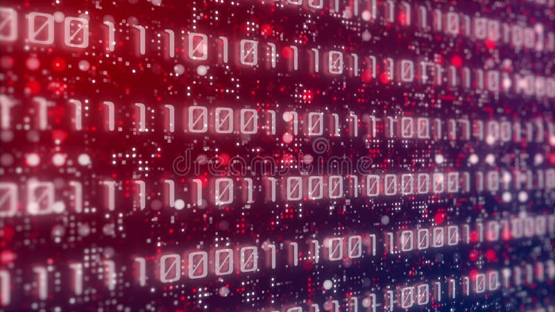Abstract Red Background with Binary Computer Code. Panel with Rapidly Changing Zeros and Ones ...