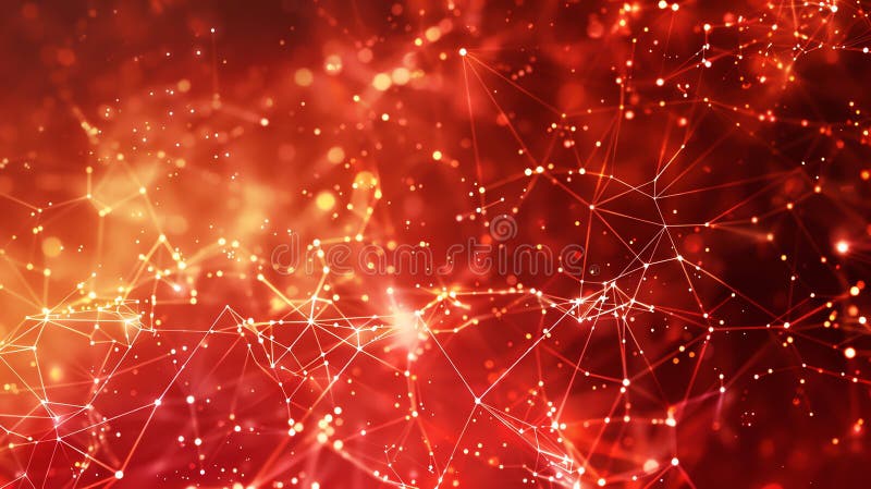 Abstract Red Background With Connecting Dots And Lines Network Connection Structure Plexus