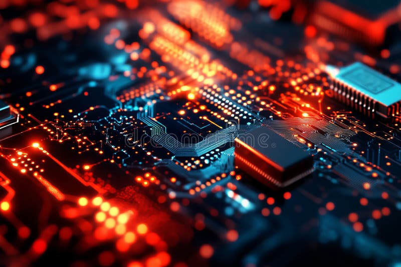 Abstract Red Background with Connections and Technology Elements Stock ...