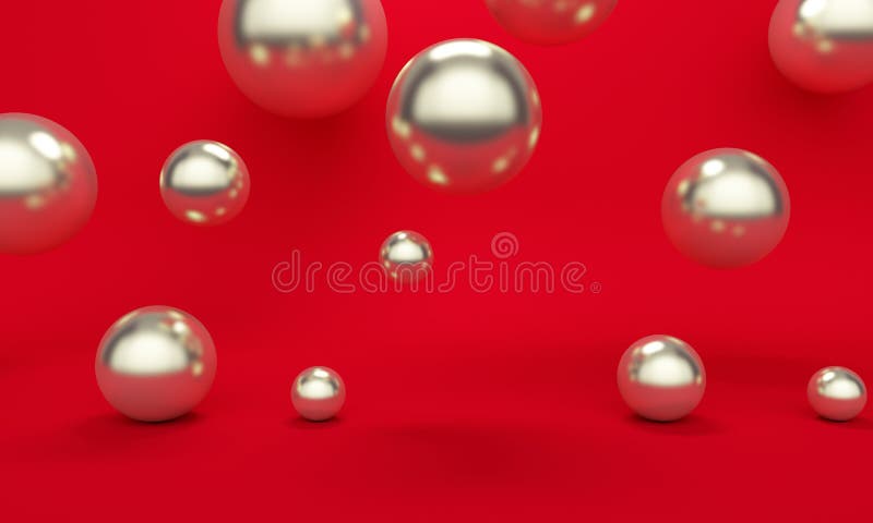 Abstract Red Background with Metal Flying Spheres. 3d Rendering Stock ...