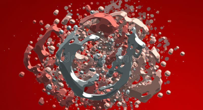 Abstract Red Background with Metallic Splash and Floating Bubbles Stock ...