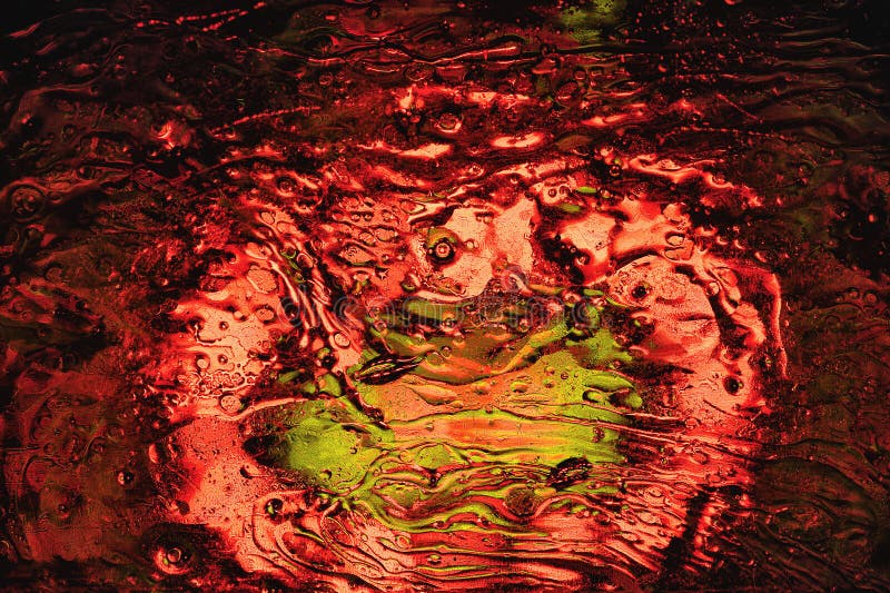 Abstract Red Background of Oil Bubbles on Water Surface Stock Image ...