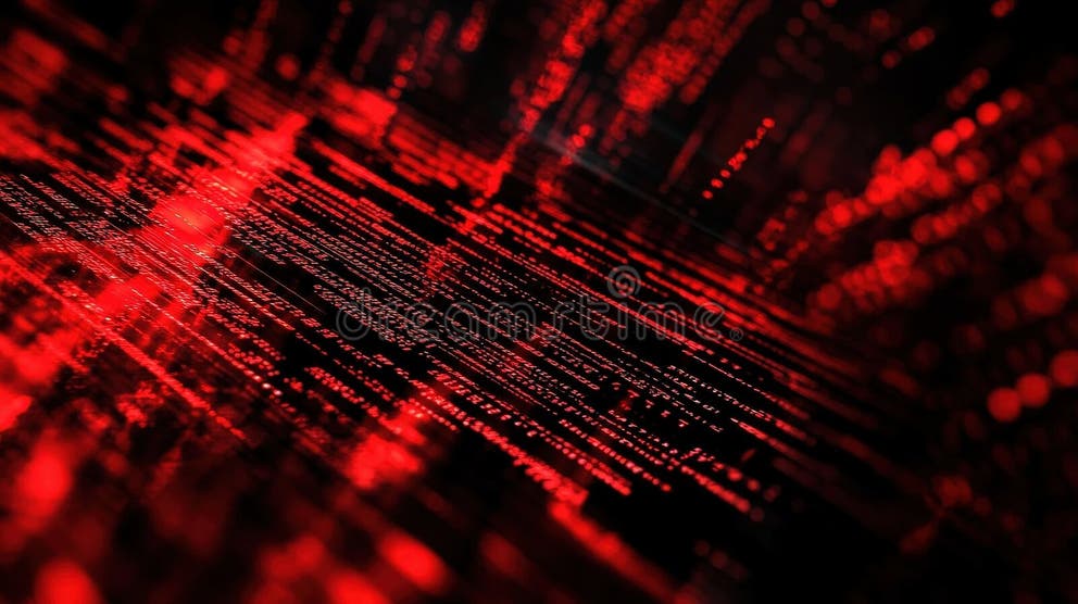 Abstract Red Background with Programming Codes Forming Futuristic Digital Matrix, Creating ...