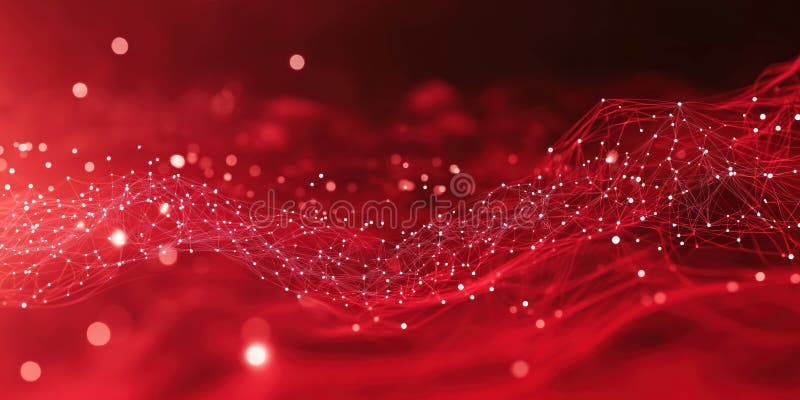 Abstract Red Background Shows Network Mesh with Particle Connections ...