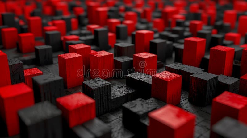 Abstract Red and Black Blocks in a Geometric Pattern Stock Illustration ...