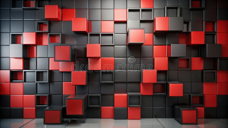 Abstract Red and Black Cube Wall Installation Art. Generative AI Stock ...
