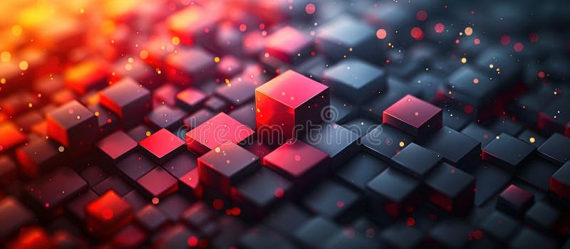 Abstract Red and Black Cubes with Glittering Lights Stock Illustration ...