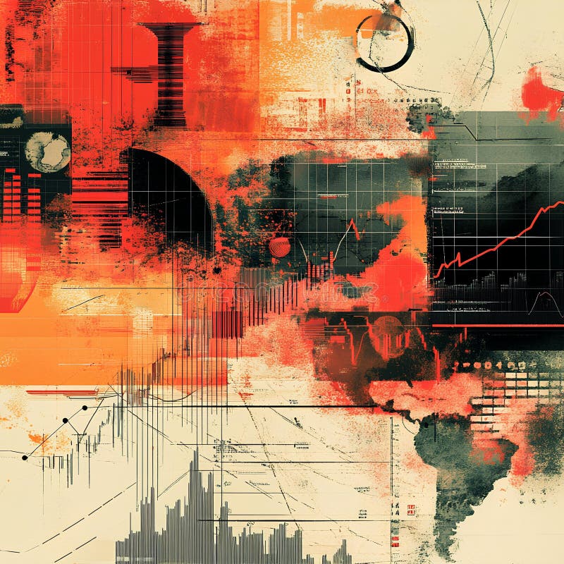 Abstract Red and Black Data Visualization Painting Stock Illustration ...