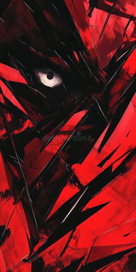 Abstract Red and Black Digital Art with Intense Eye Expression and ...