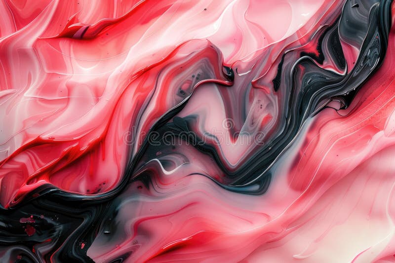 Abstract Red and Black Fluid Acrylic Swirls - Modern Art Background ...
