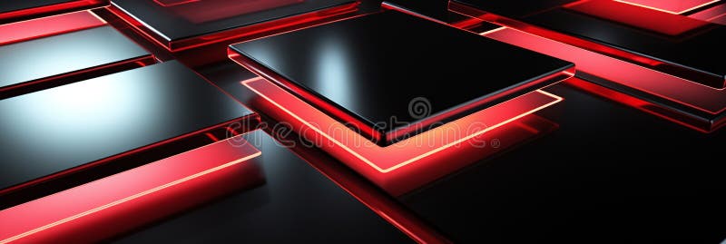 Abstract Red and Black Geometric Design: Cubes, Neon Lights, and Shiny ...