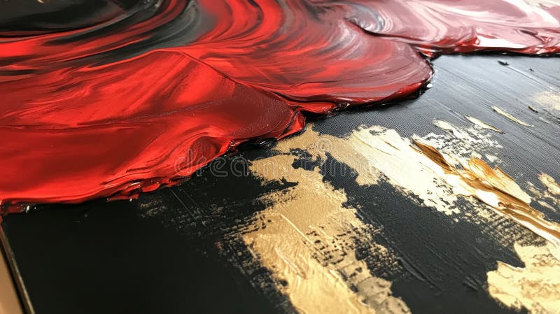 Abstract Red Black Gold Acrylic Painting Texture Stock Illustration ...