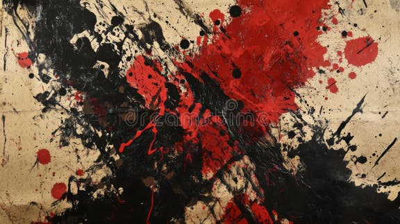 Abstract Red and Black Ink Splatter on Brown Background Stock ...
