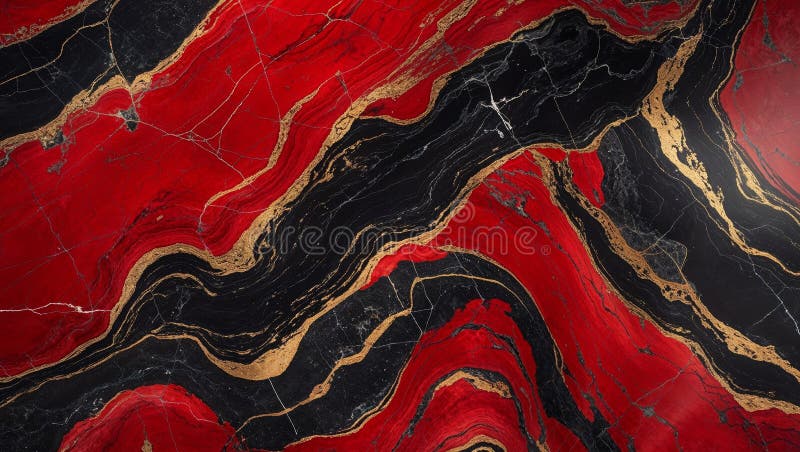 Abstract Red and Black Marble Texture Background with Golden Veins ...