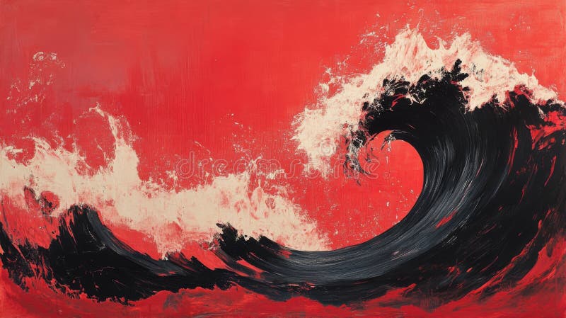 Abstract Red and Black Ocean Wave Painting Stock Illustration ...