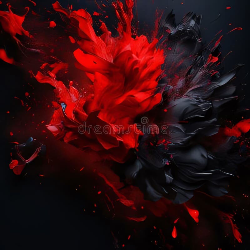 Abstract Red and Black Paint Splash Isolated on Black Background. 3d ...