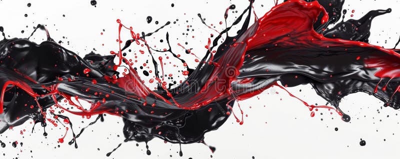 Abstract Red and Black Paint Splash on White Background, Dynamic ...