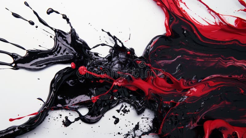 Abstract Red and Black Paint Splashes on White Background, Dynamic and ...