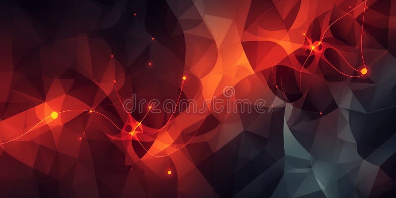 Abstract Red and Black Polygonal Design with Glowing Dots and ...