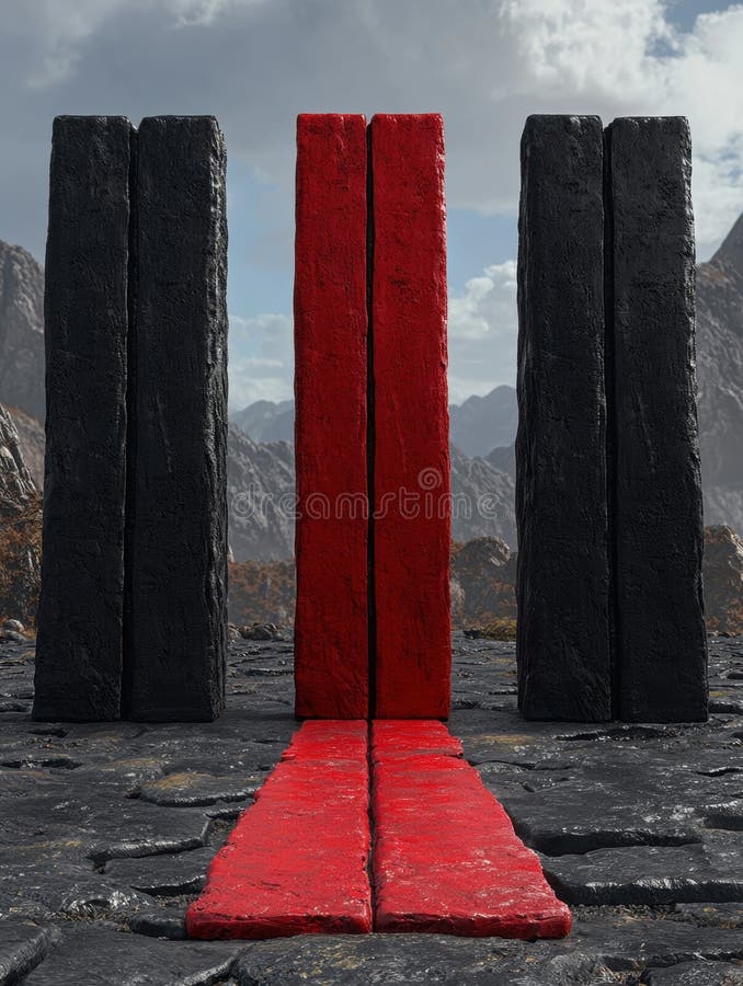 Abstract Red and Black Stone Pathway Leading To a Mysterious ...
