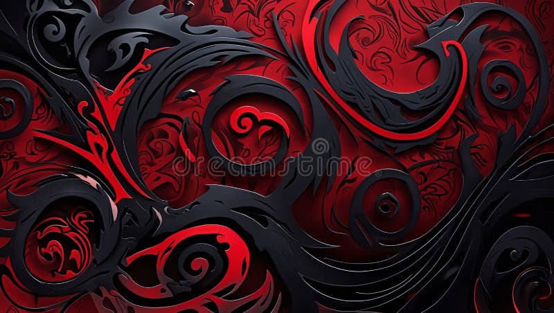 Abstract Red and Black Swirl Design Stock Illustration - Illustration ...