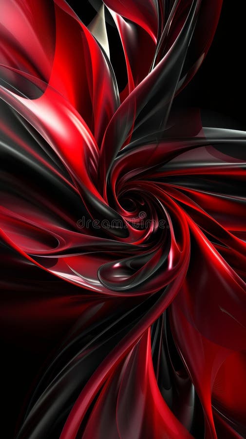 Abstract Red and Black Swirling Pattern with Shiny Metallic Textures ...