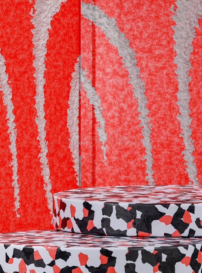 Abstract Red and Black Terrazzo Podium Display Stock Illustration ...