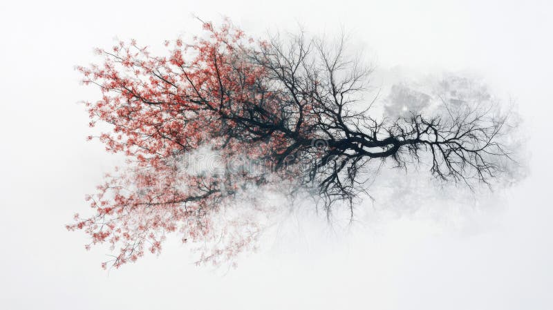 Abstract Red and Black Tree Branches on White Background Stock ...