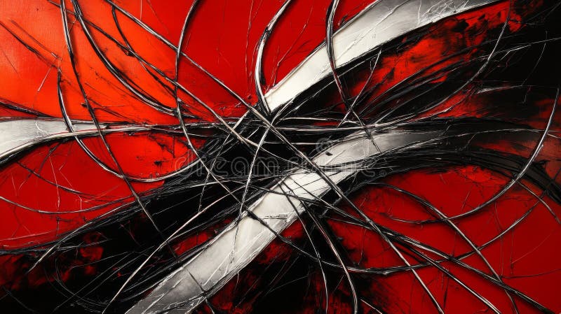 Abstract Red Black White Painting with Dynamic Brushstrokes Stock ...
