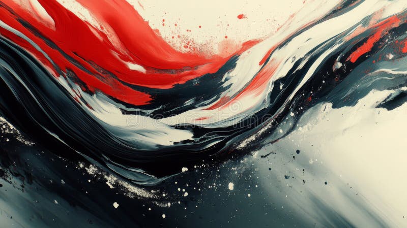 Abstract Red Black White Swirling Paint Artwork Stock Illustration ...