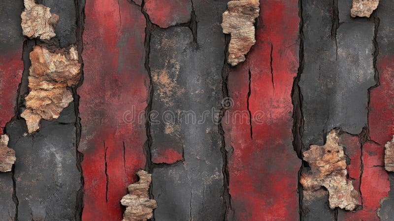 Abstract Red and Black Wood Texture with Bark Pieces Stock Illustration ...