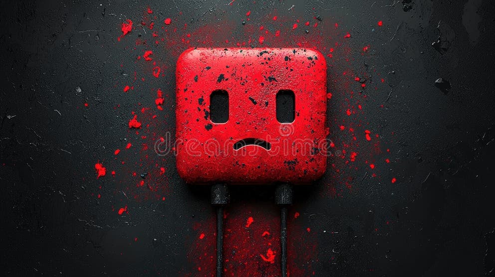 Abstract Red Block with Sad Face Expression on Dark Background with ...