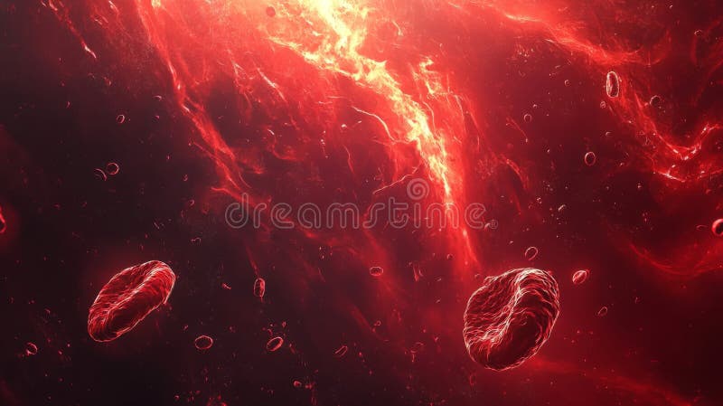 Abstract Red Blood Cells with Dark Red Plasma Background and Artistic ...