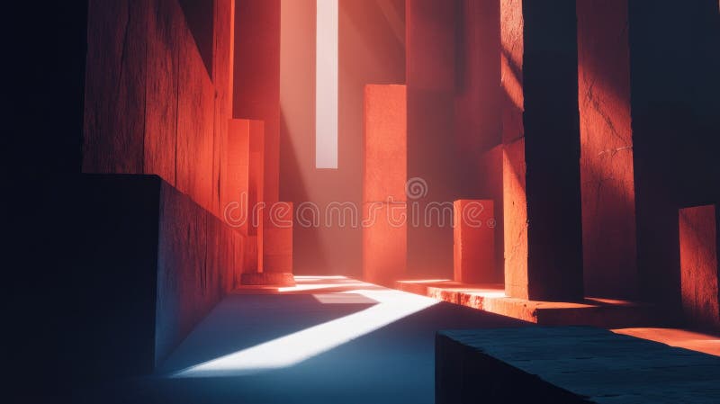 Abstract Red and Blue Architectural Passageway with Sunlight Stock ...