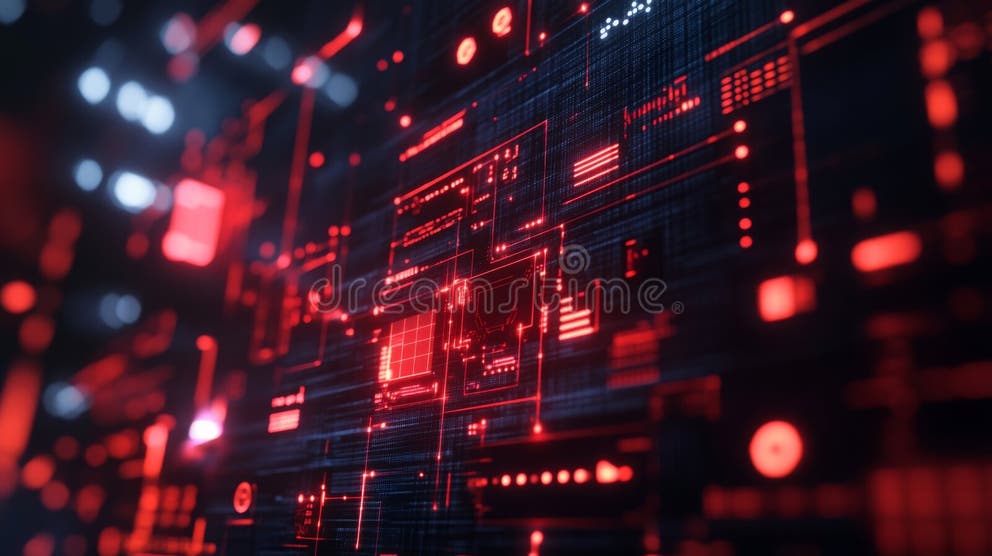 Abstract Red and Blue Digital Data Stream Interface Stock Image - Image ...
